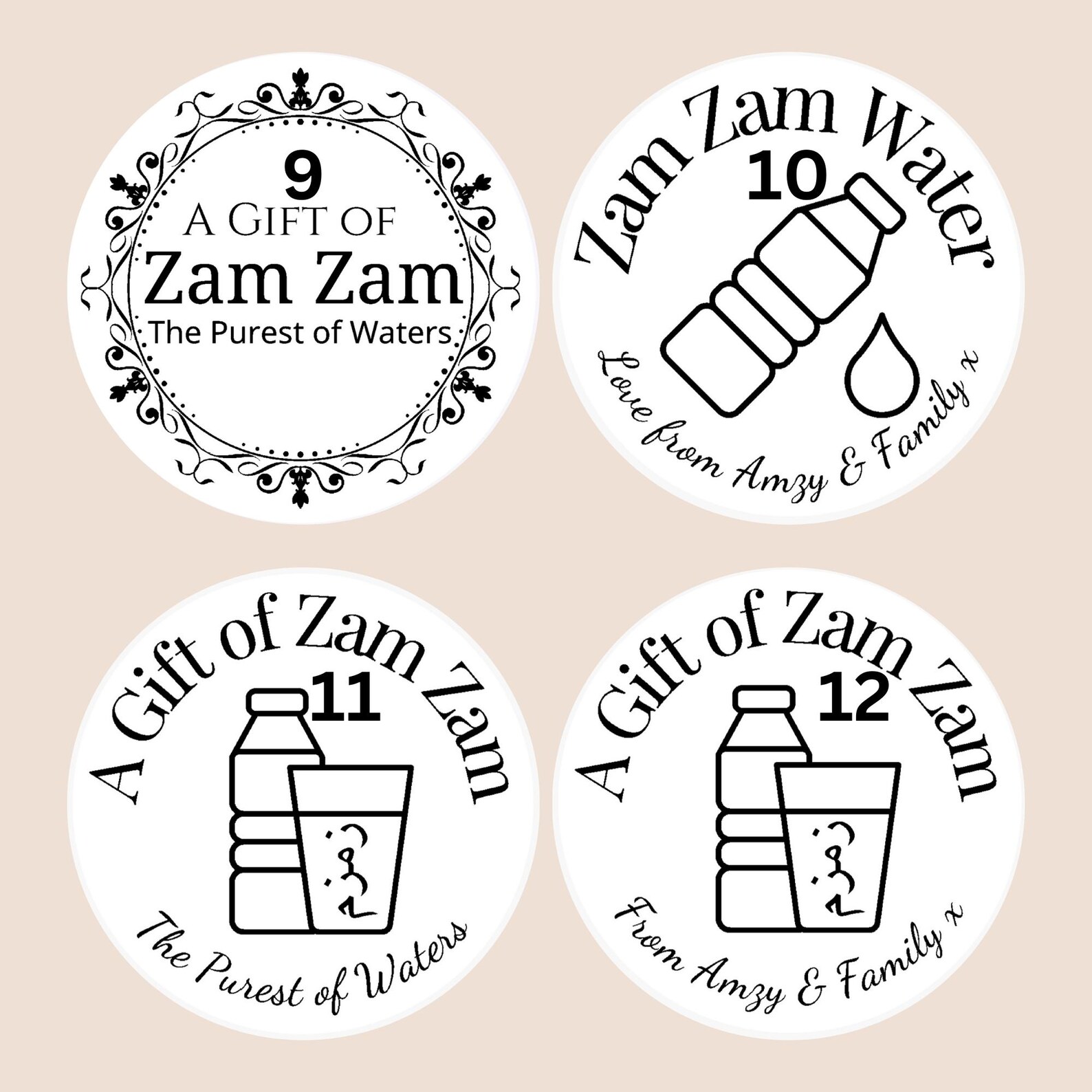 Zam Zam Labels Stickers Water Bottle Gift Wrap Personalised Custom ...