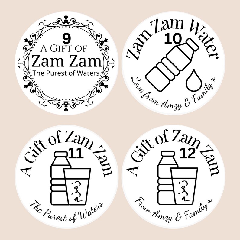 Zam Zam Labels Stickers Water Bottle Gift Wrap Personalised Custom ...