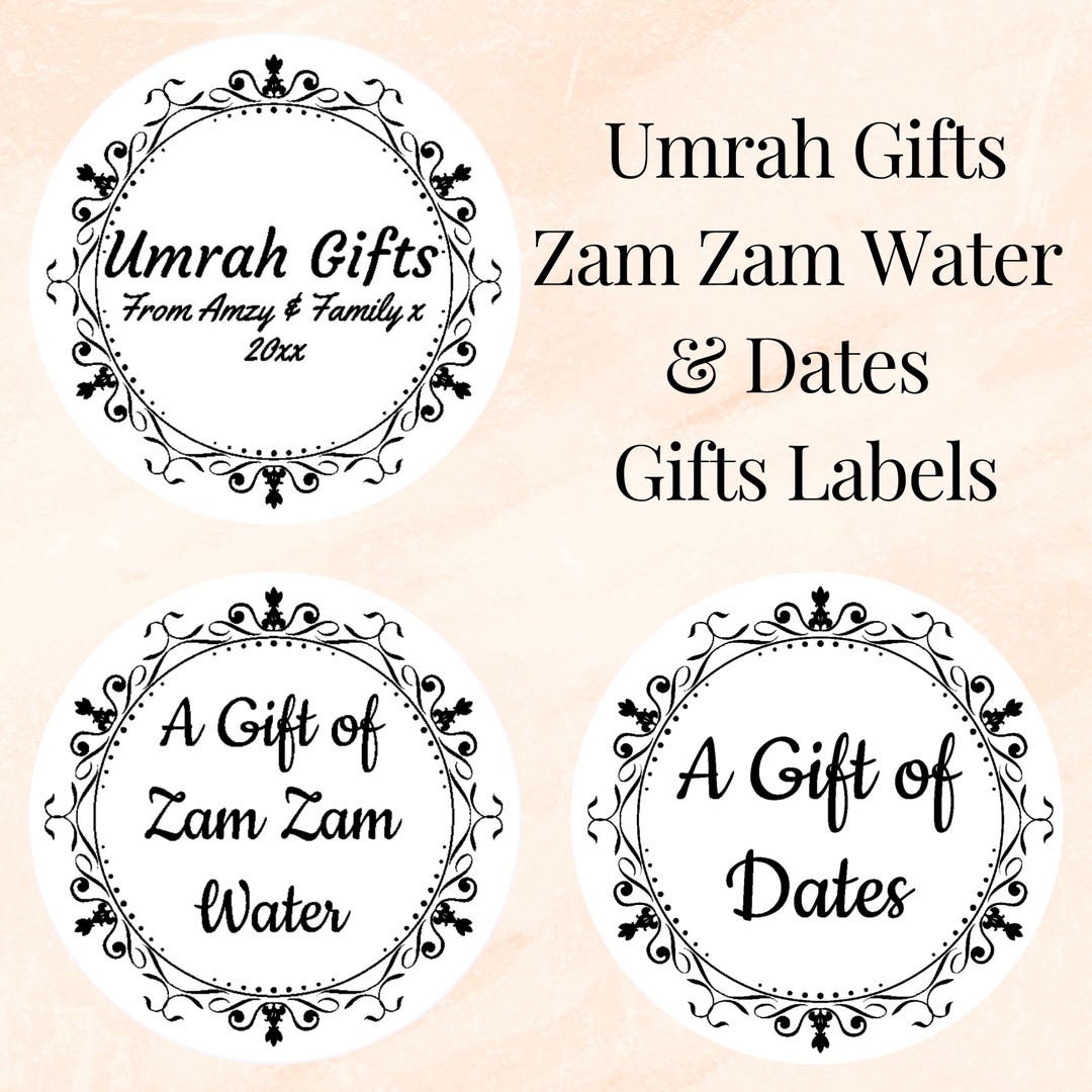 Umrah Gifts Zam Zam Labels Dates Sticker Water Bottle Wrap Personalised ...