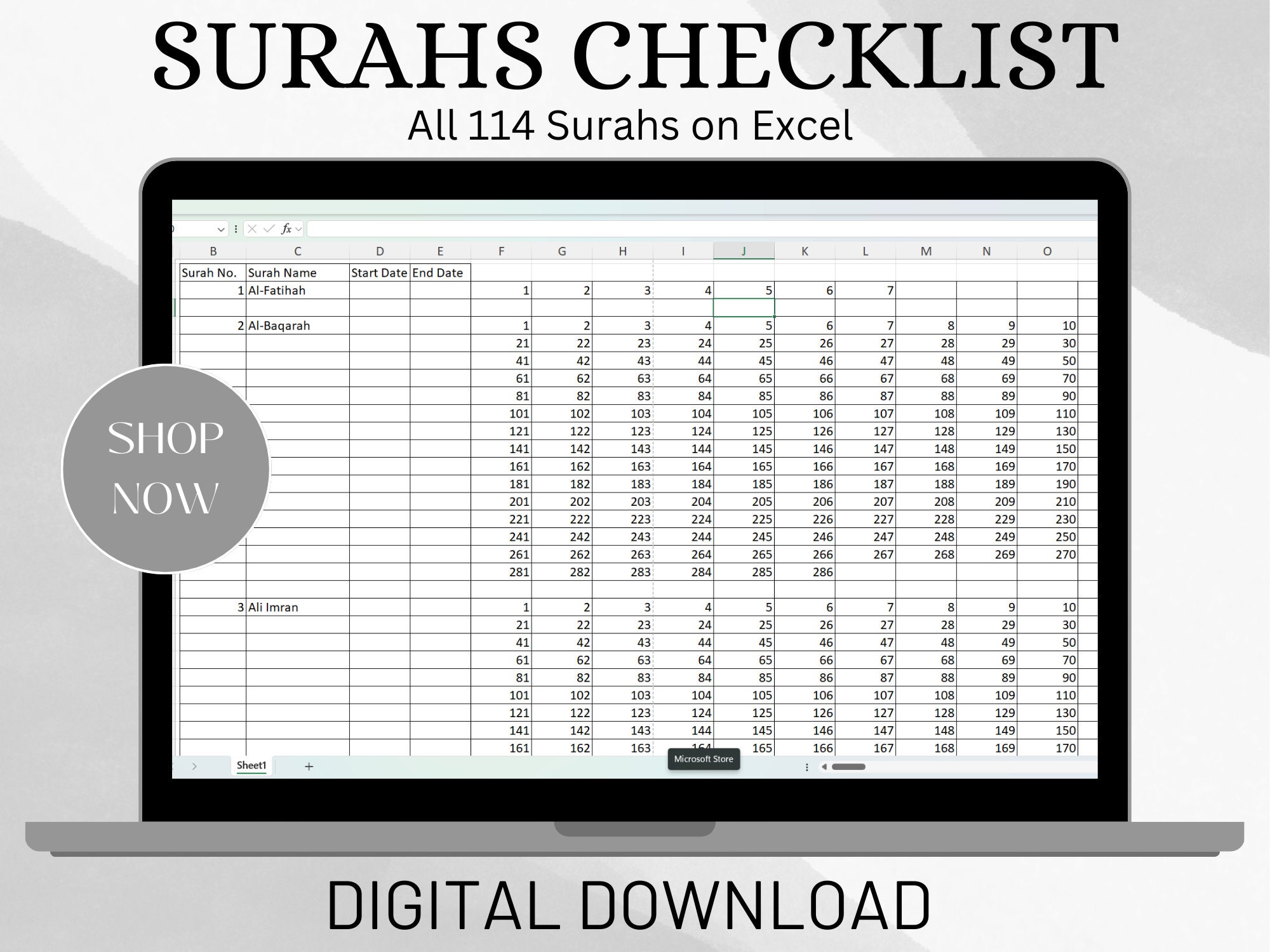 Surah Checklist Quran Progress Tracker Islamic Planner Quran Reading ...