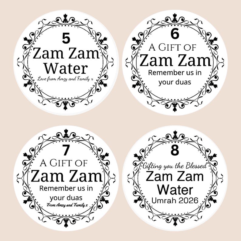 Zam Zam Labels Stickers Water Bottle Gift Wrap Personalised Custom ...