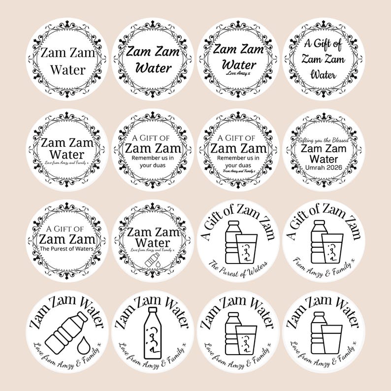 Zam Zam Labels Stickers Water Bottle Gift Wrap Personalised Custom ...