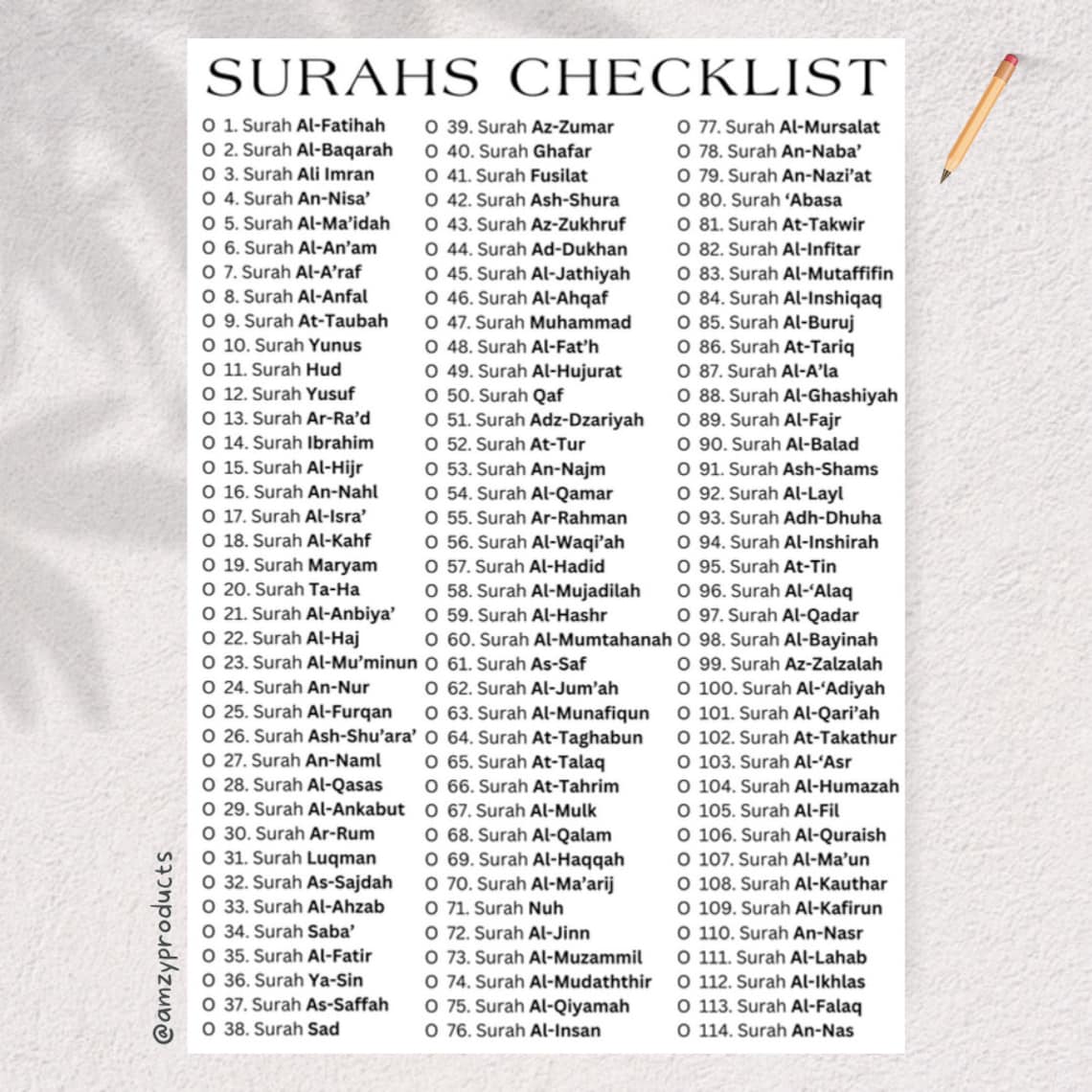 Surah Checklist Printable, Surah Tracker, Quran Tracker, Recitation ...