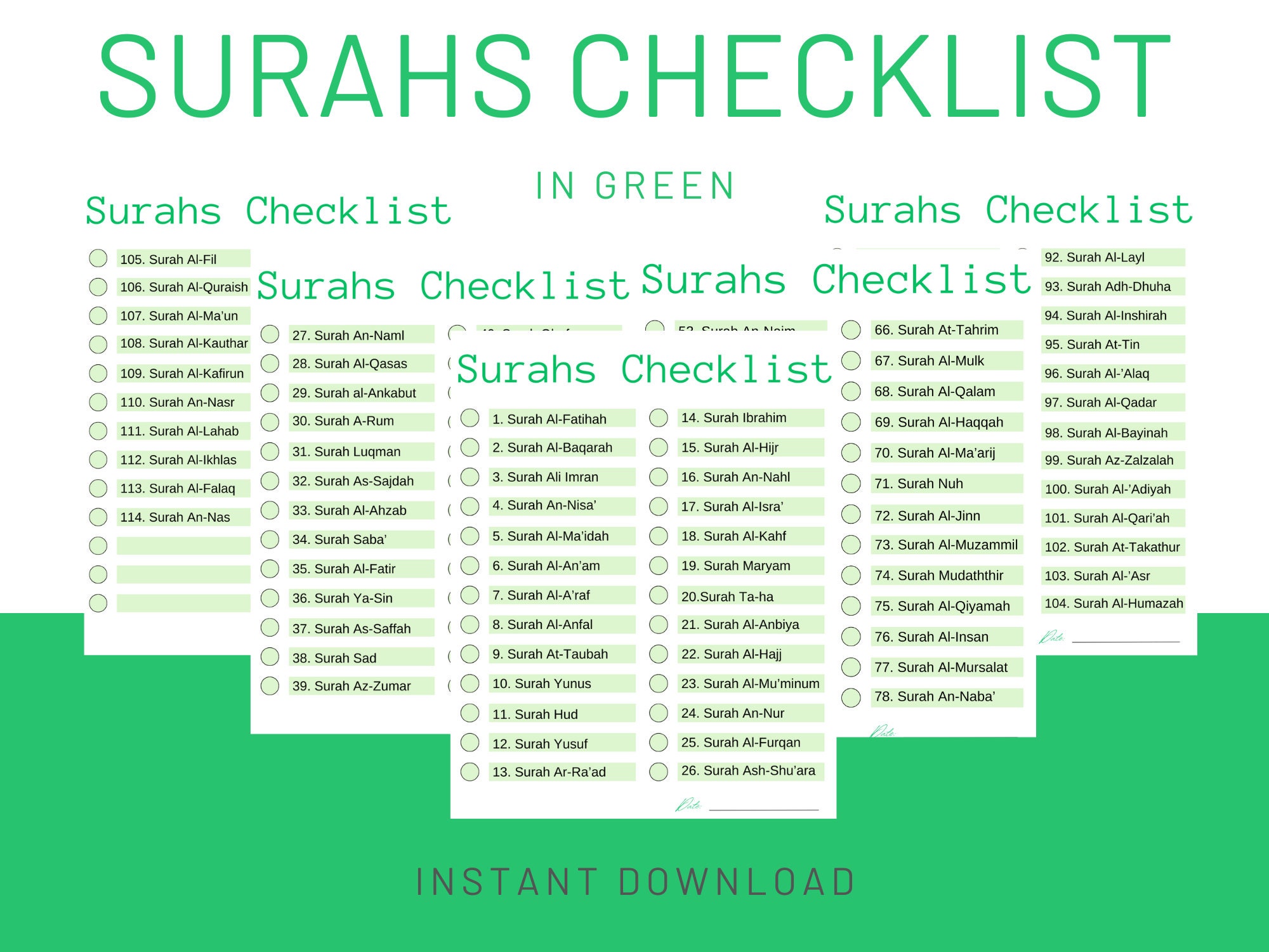 Surah Checklist Quran Progress Tracker Islamic Planner Quran Reading ...