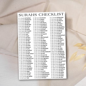 Surah Checklist Quran Progress Tracker Islamic Planner Quran Reading ...