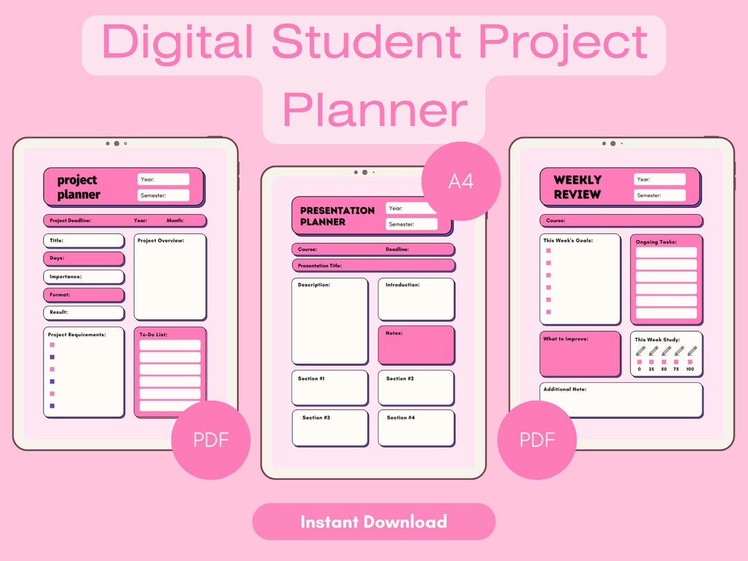 Student Planner Printable, Student Planner Digital, Project Planner ...