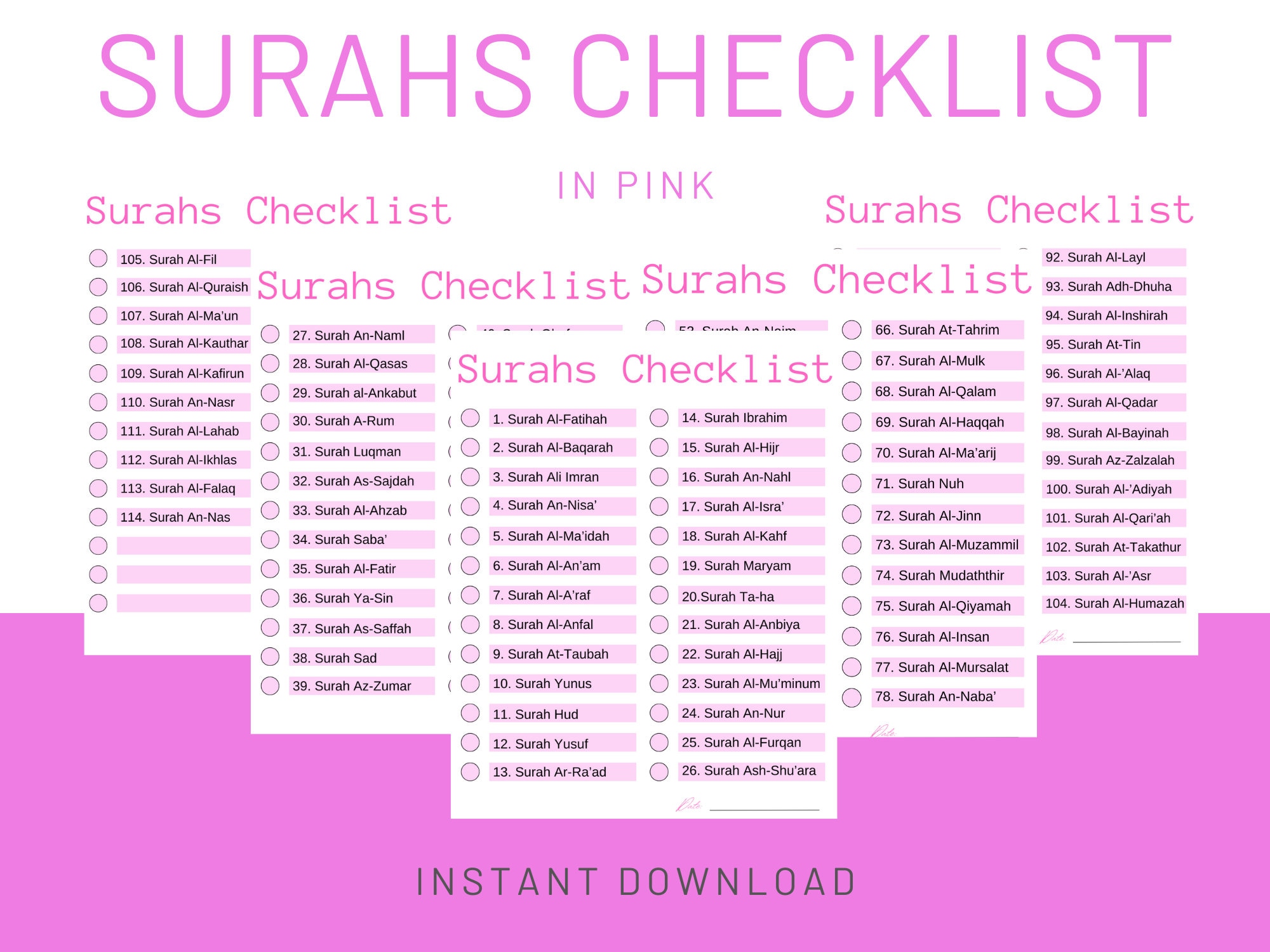 Surah Checklist Quran Progress Tracker Islamic Planner Quran Reading ...