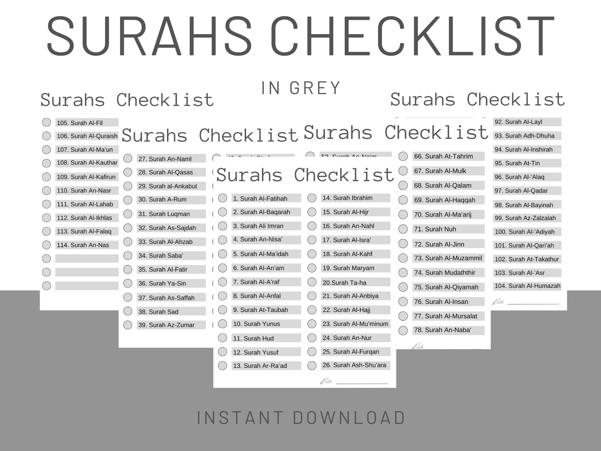 Surah Checklist Quran Progress Tracker Islamic Planner Quran Reading ...