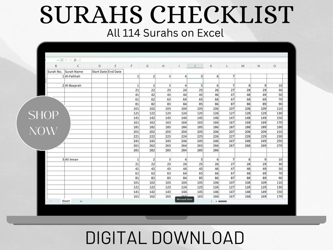 Surah Checklist Quran Progress Tracker Islamic Planner Quran Reading ...