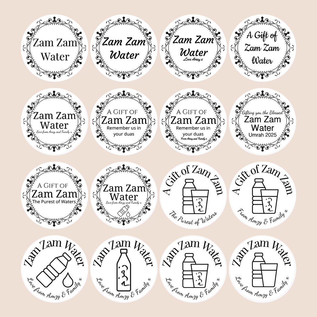 Zam Zam Labels Stickers Water Bottle Gift Wrap Personalised Custom ...