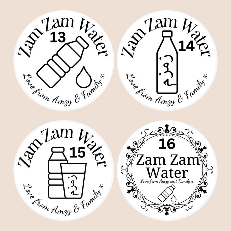 Zam Zam Labels Stickers Water Bottle Gift Wrap Personalised Custom ...