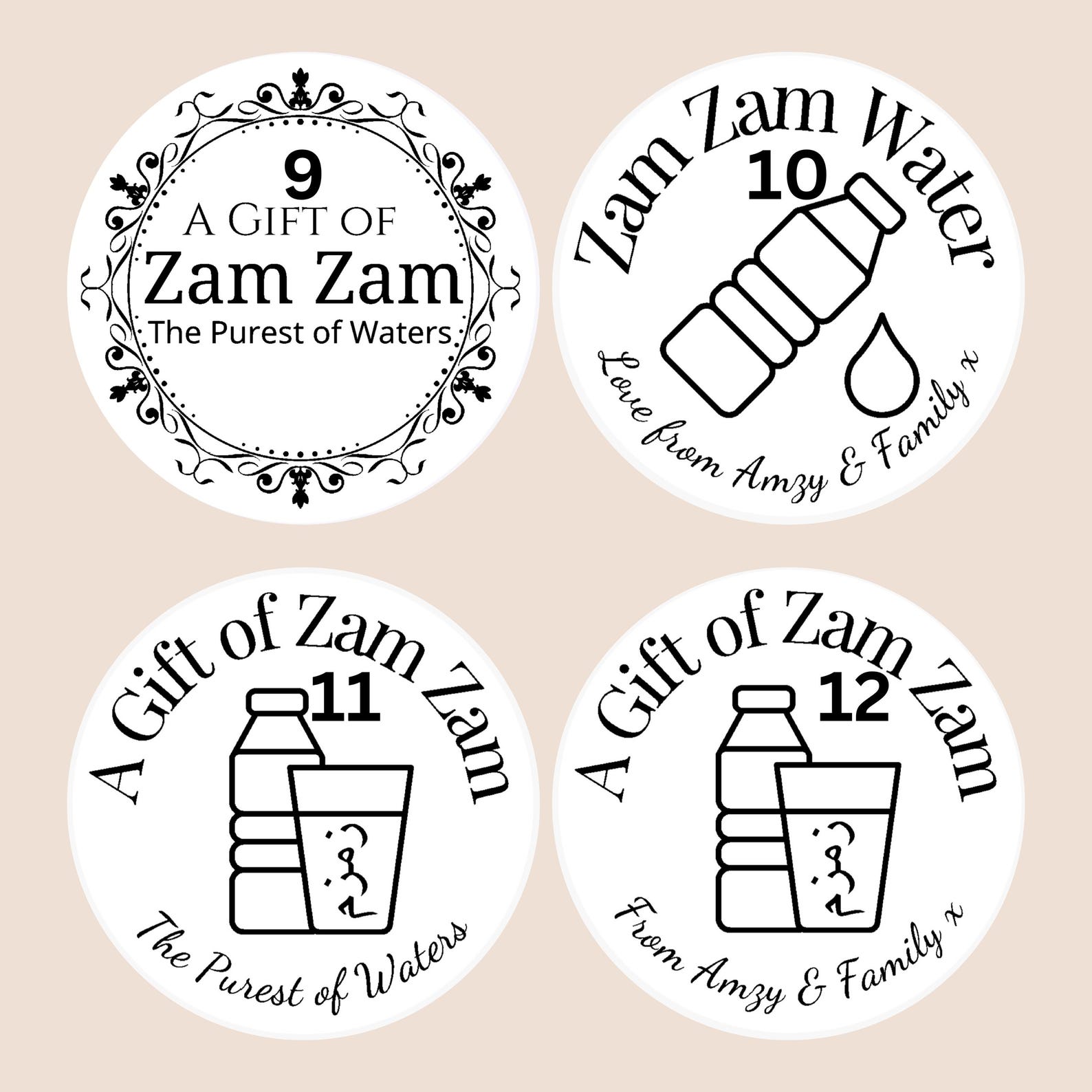 Zam Zam Labels Stickers Water Bottle Gift Wrap Personalised Custom ...