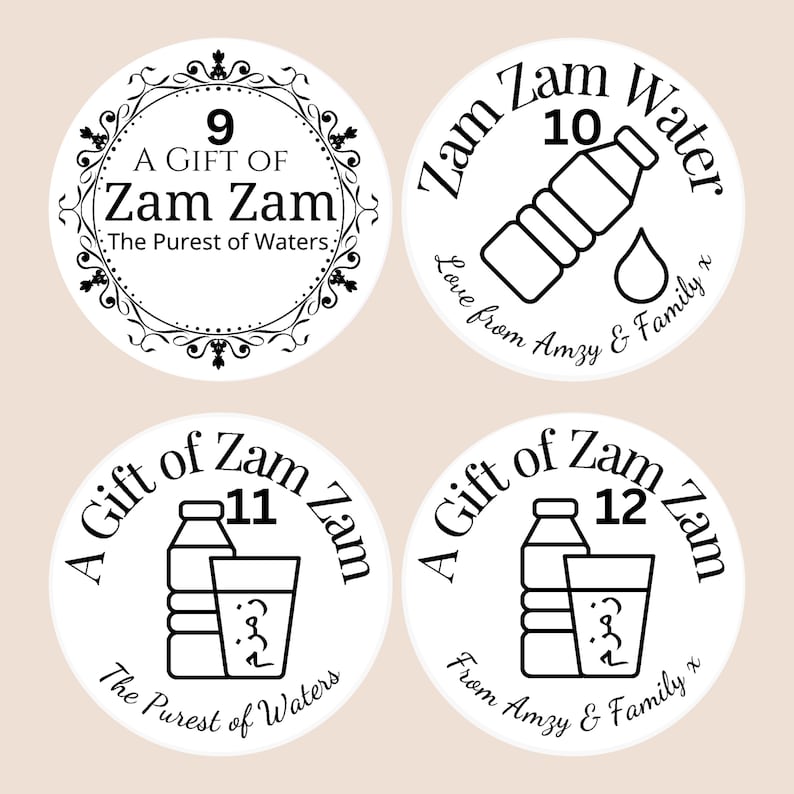 Zam Zam Labels Stickers Water Bottle Gift Wrap Personalised Custom ...
