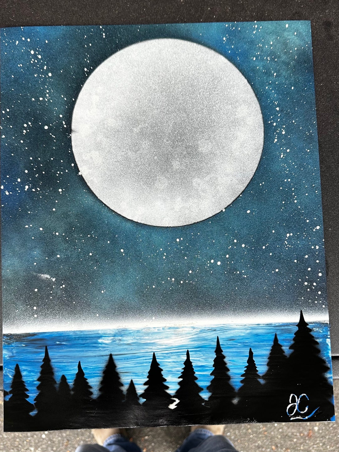 Moon Spray Paint Art With Trees and Water - Etsy