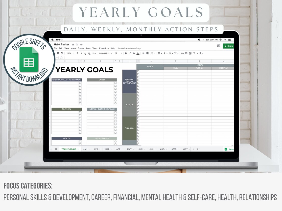 2022 Habit Goal Tracker GOOGLE SHEETS Spreadsheet, Goal Setting ...