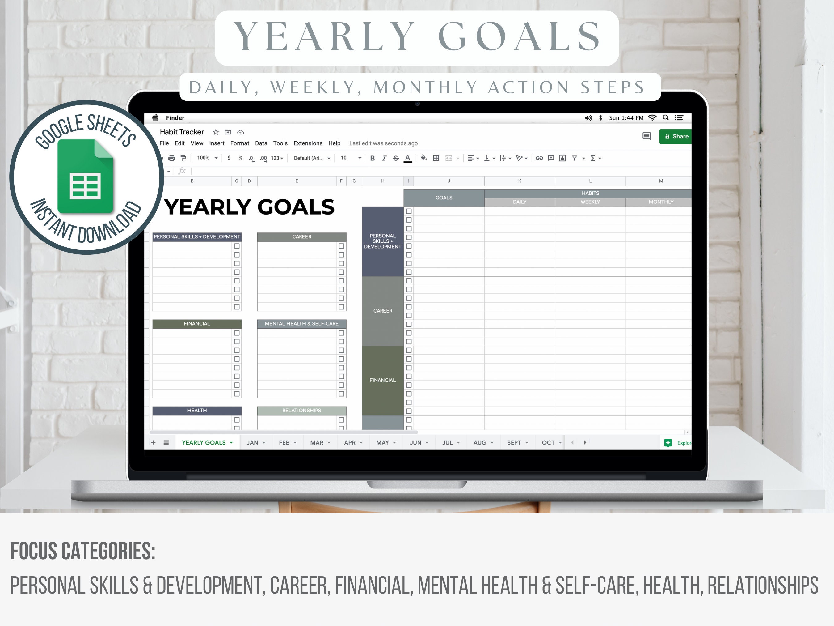2022 Habit Goal Tracker GOOGLE SHEETS Spreadsheet, Goal Setting ...