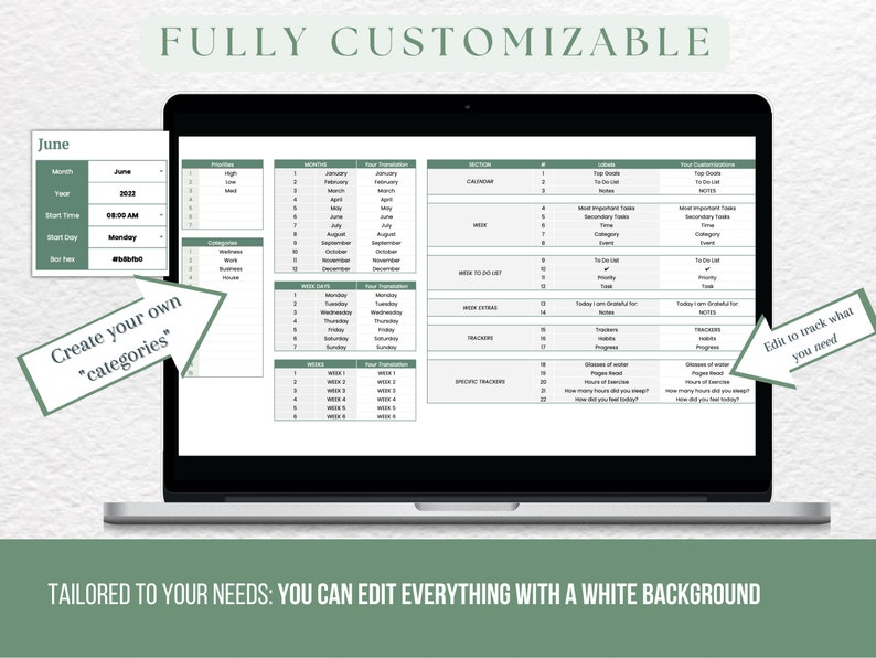 Digital GOOGLE SHEETS Daily Agenda Habit Goal Tracker, Weekly Goals ...