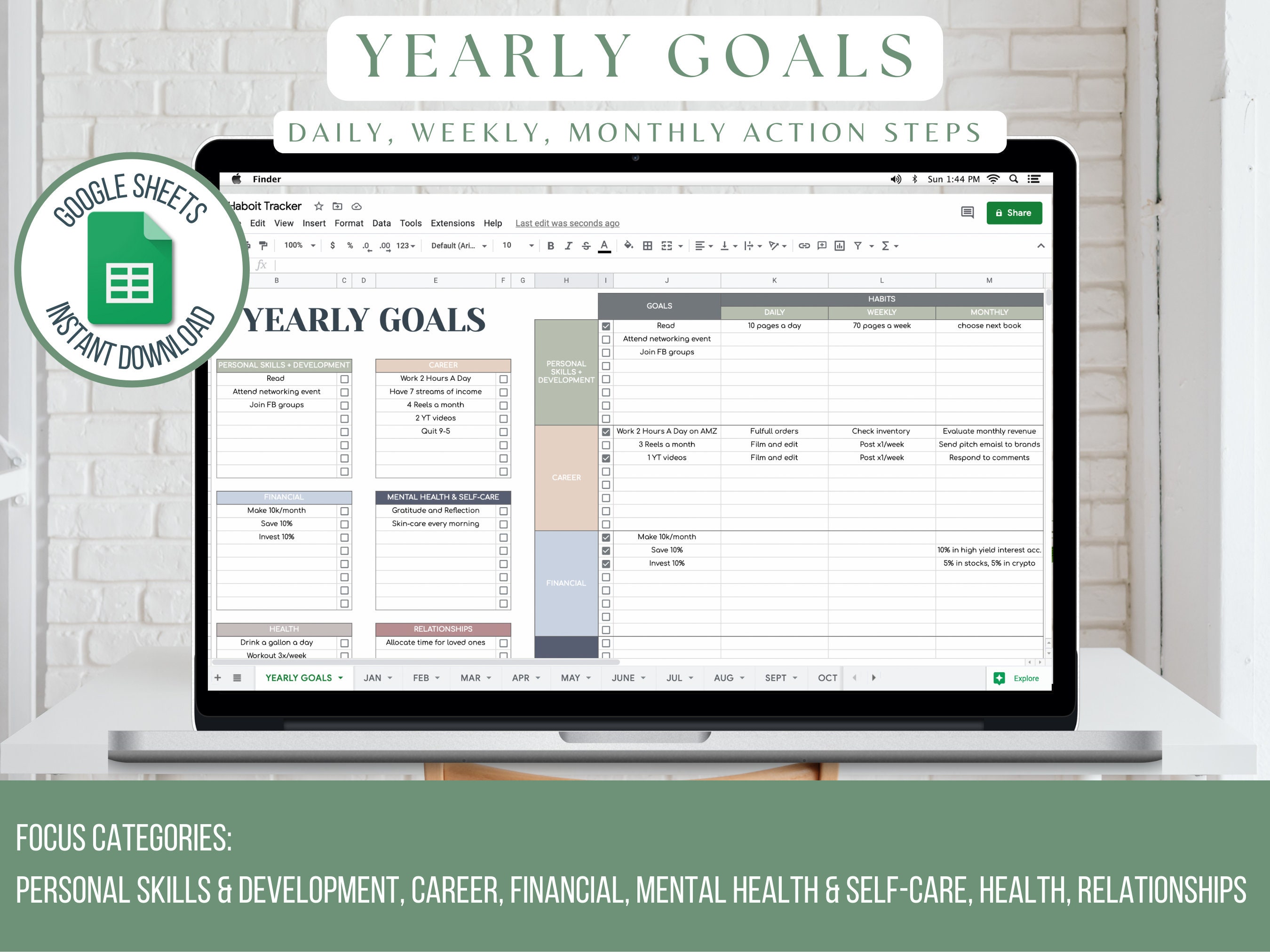2022 Habit Goal Tracker GOOGLE SHEETS Spreadsheet, Goal Setting ...
