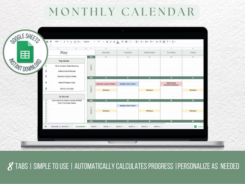 Digital GOOGLE SHEETS Daily Agenda Habit Goal Tracker, Weekly Goals ...