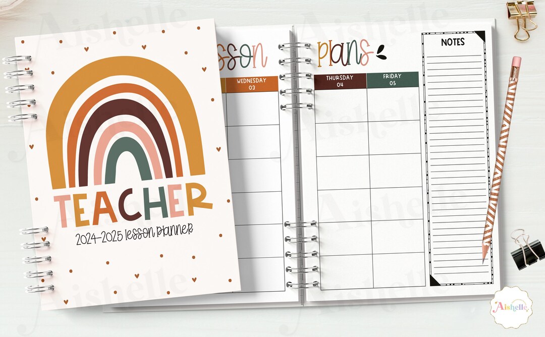 2024-2025 Teacher Planner Printable | Teacher Binder | Boho Rainbow ...