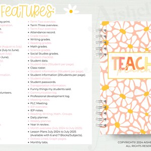 Printable Teacher Planner 2024-2025 | Teacher Binder | Light Daisy ...