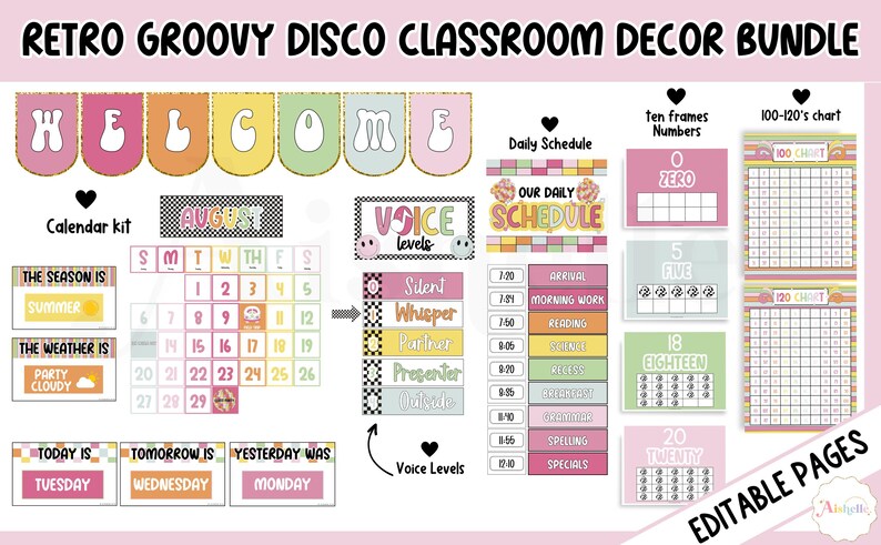 Editable Retro Groovy Disco Classroom Decor Bundle | PERSONAL USE - Etsy
