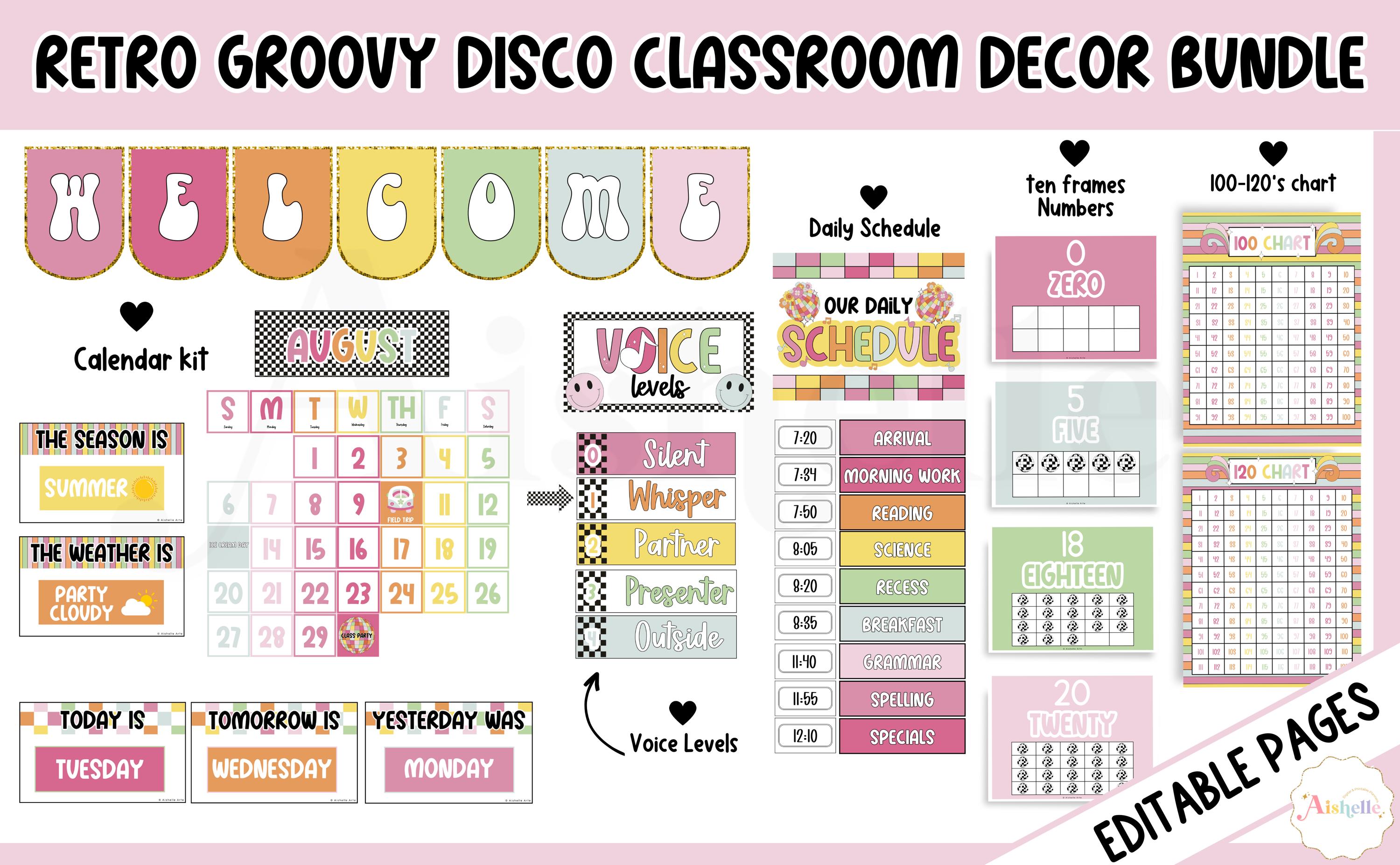 Editable Retro Groovy Disco Classroom Decor Bundle | PERSONAL USE - Etsy