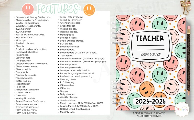 Printable Teacher Planner 2025-2026 | Teacher Binder | Groovy Smiley ...