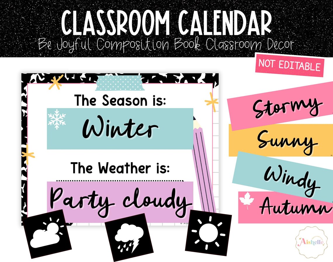 Classroom Calendar Set | Composition Notebook Classroom Decor ...