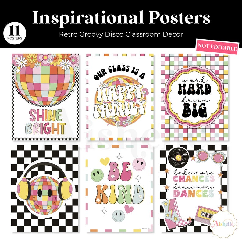 Classroom Inspirational Posters | Retro Groovy Disco Classroom Decor ...