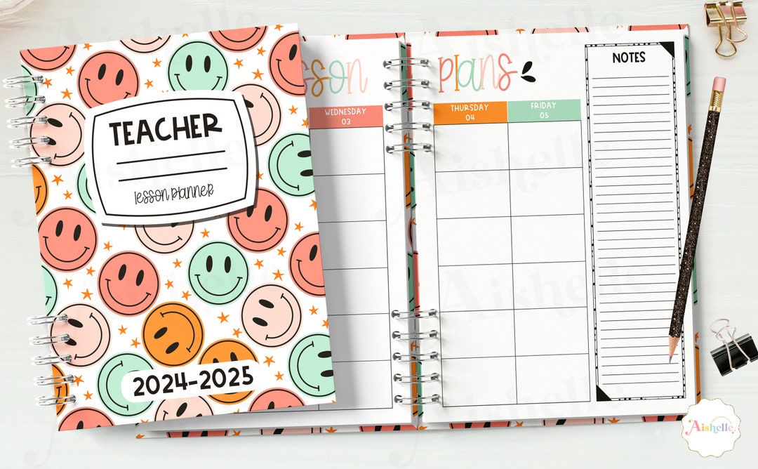 Printable Teacher Planner 2024-2025 Teacher Binder Groovy Happy Faces ...