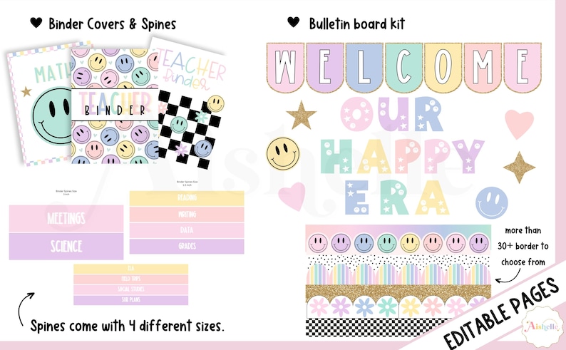 EDITABLE Pastel Smiley Classroom Decor Bundle - PERSONAL USE - Etsy