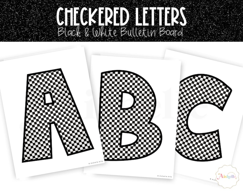 Black & White Checkered Bulletin Board Letters A-Z | Classroom Decor ...