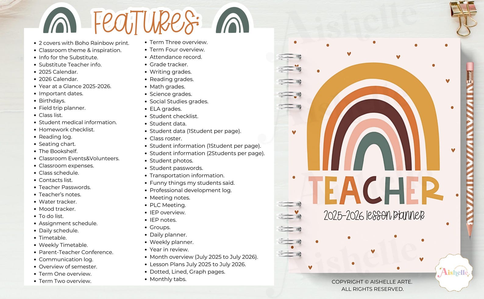 2025-2026 Teacher Planner Printable | Teacher Binder | Boho Rainbow ...