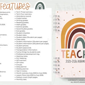 2025-2026 Teacher Planner Printable | Teacher Binder | Boho Rainbow ...