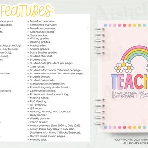 Printable Teacher Planner 2024-2025 | Teacher Binder | Cute Rainbow ...