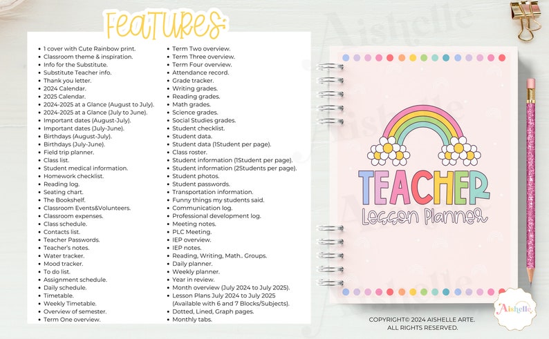 Printable Teacher Planner 2024-2025 Teacher Binder Cute Rainbow Theme ...