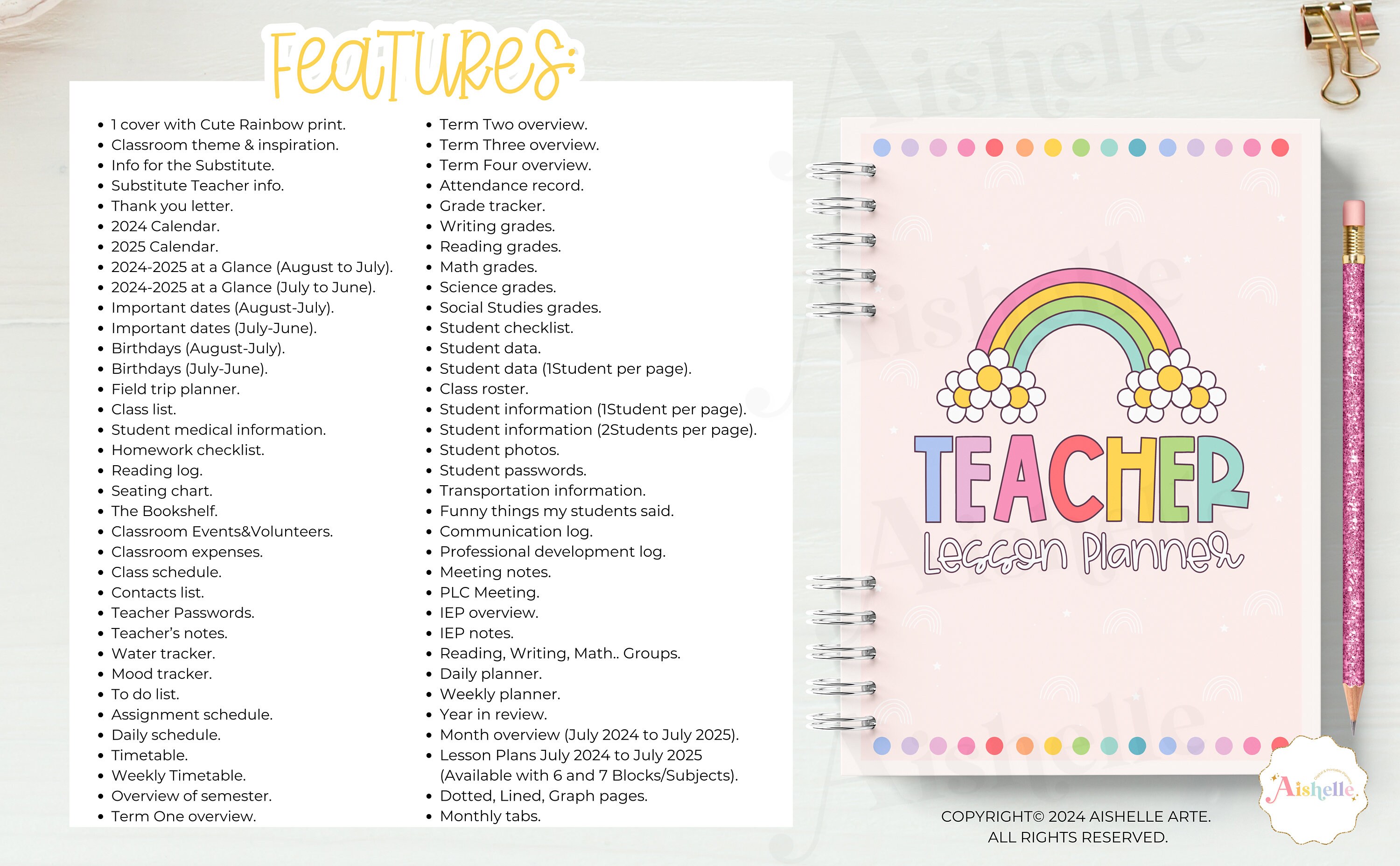 Printable Teacher Planner 2024-2025 Teacher Binder Cute Rainbow Theme ...