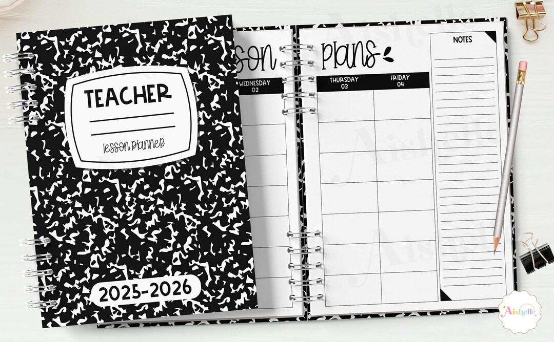 2025-2026 Teacher Planner Printable | Teacher Binder | Black & White ...