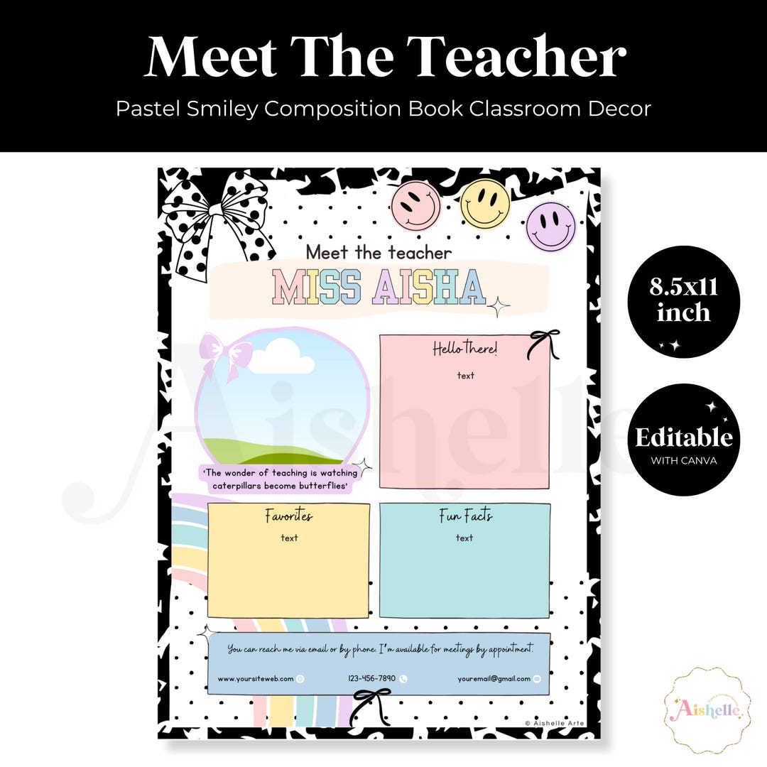 Pastel Meet the Teacher Template: Composition Notebook Classroom Decor ...