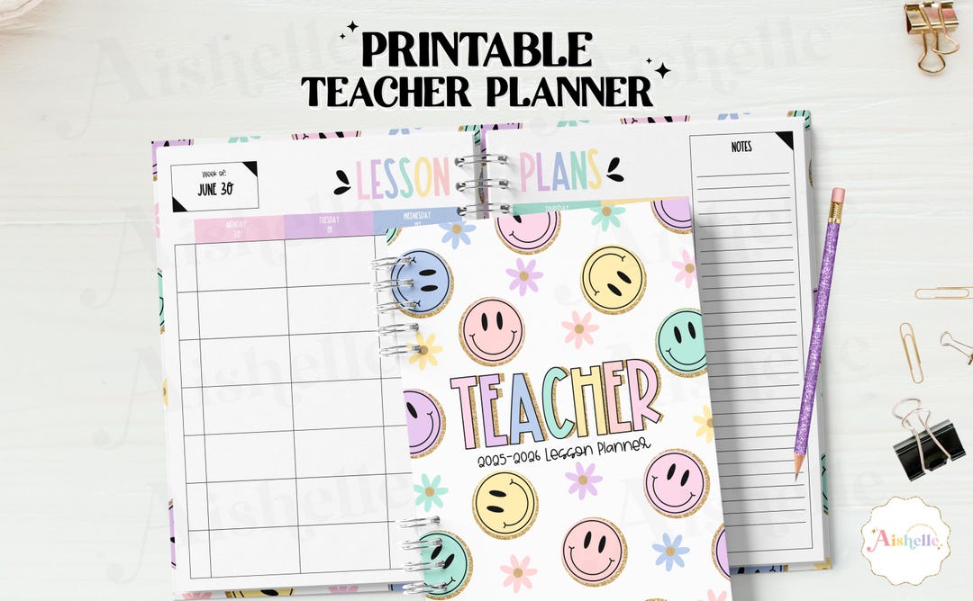 2025-2026 Teacher Planner Printable | Teacher Binder | Pastel Smiley ...