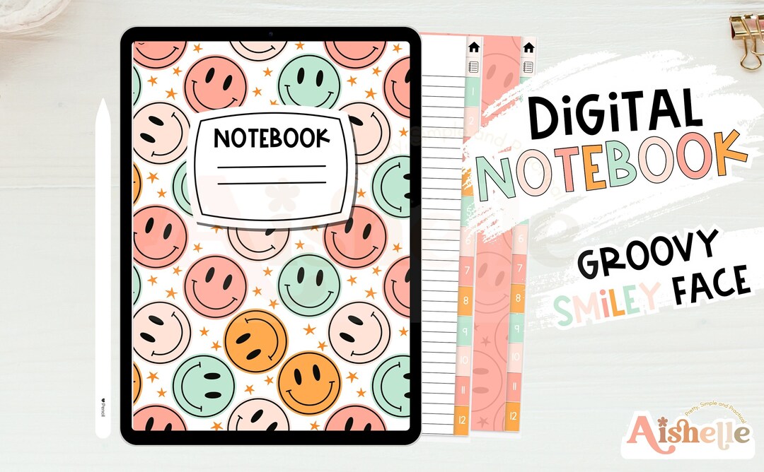 Portrait Digital Notebook, Groovy Happy Faces Notebook, Goodnotes ...