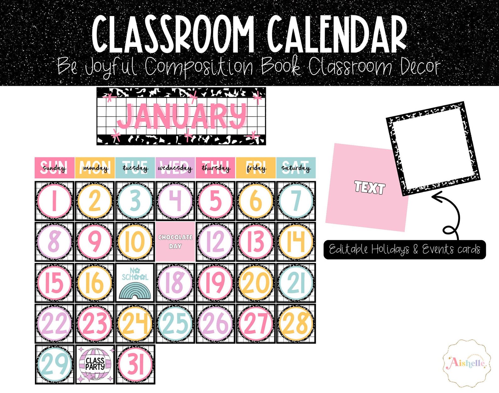 Classroom Calendar Set | Composition Notebook Classroom Decor ...
