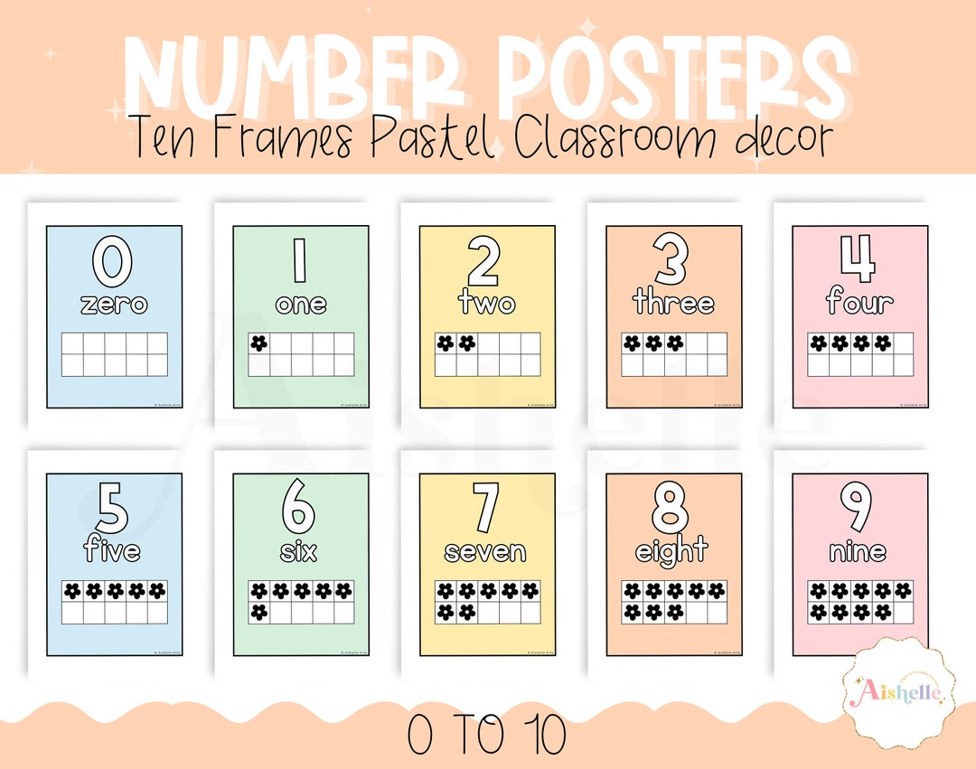 Number Posters Ten Frames Posters Pastel Classroom Decor PERSONAL USE ...