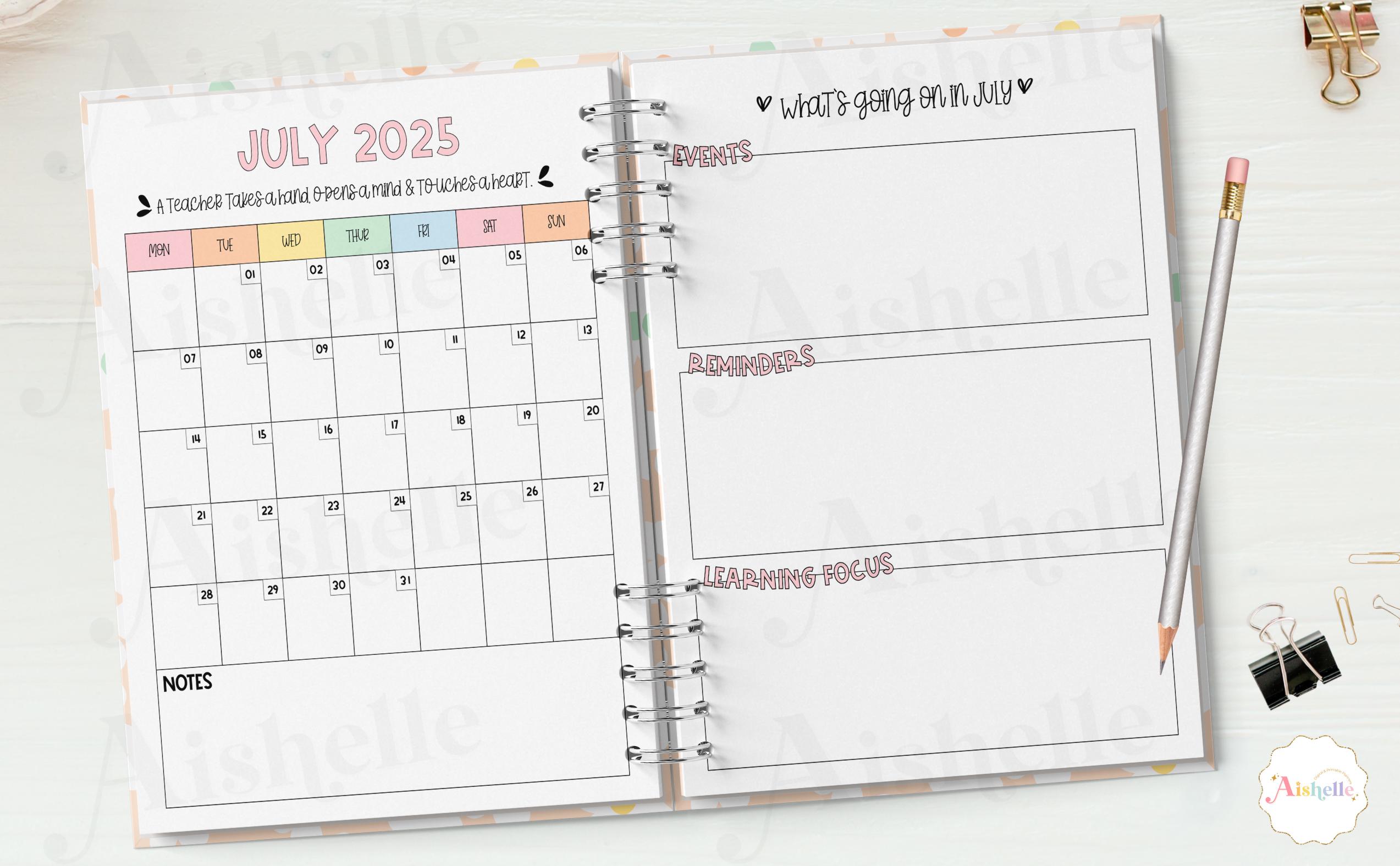 2025-2026 Teacher Planner Printable | Teacher Binder | Pastel Flowers ...