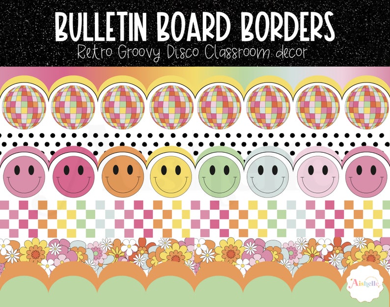 Retro Groovy Disco Bulletin Board Borders | Classroom Decor | PERSONAL ...