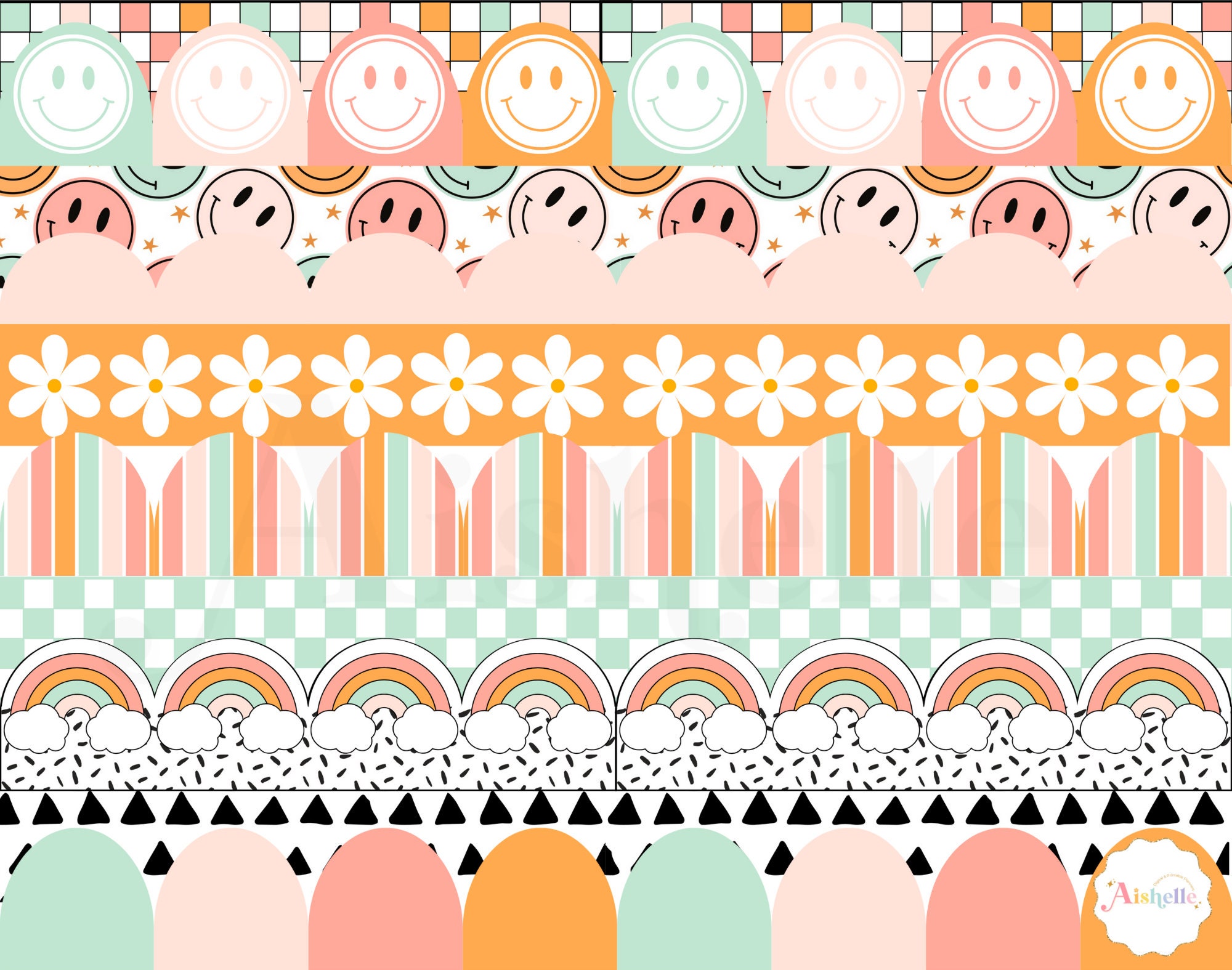 Groovy Bulletin Board Borders | Groovy Happy Faces Classroom Decor ...