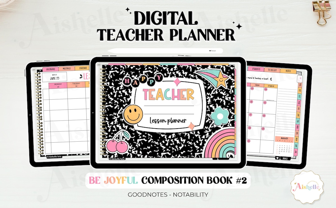 Digital Teacher Planner 2026-2027 | Be Joyful Composition Book Theme ...