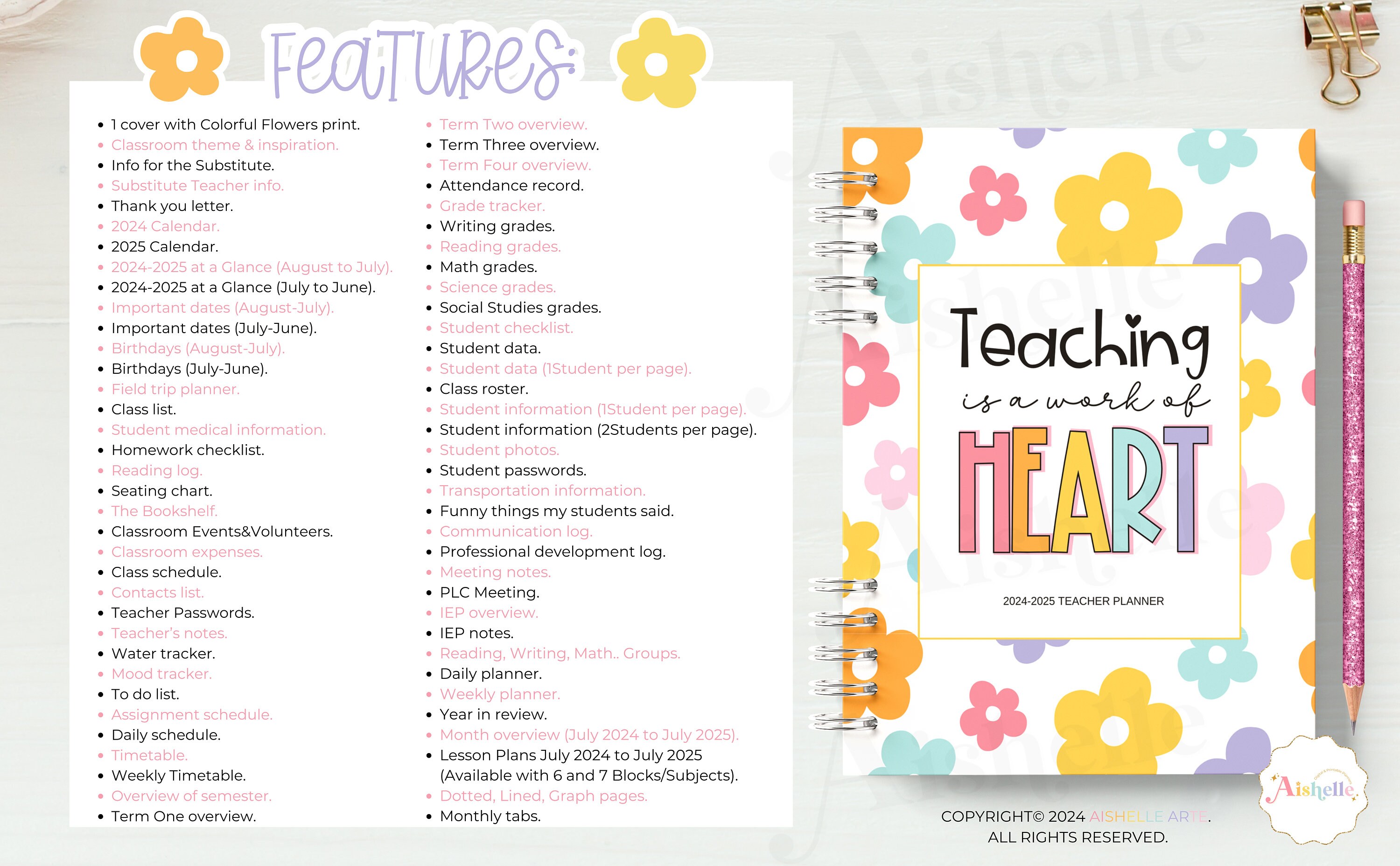 2024-2025 Teacher Planner Printable Teacher Binder Colorful Flowers ...