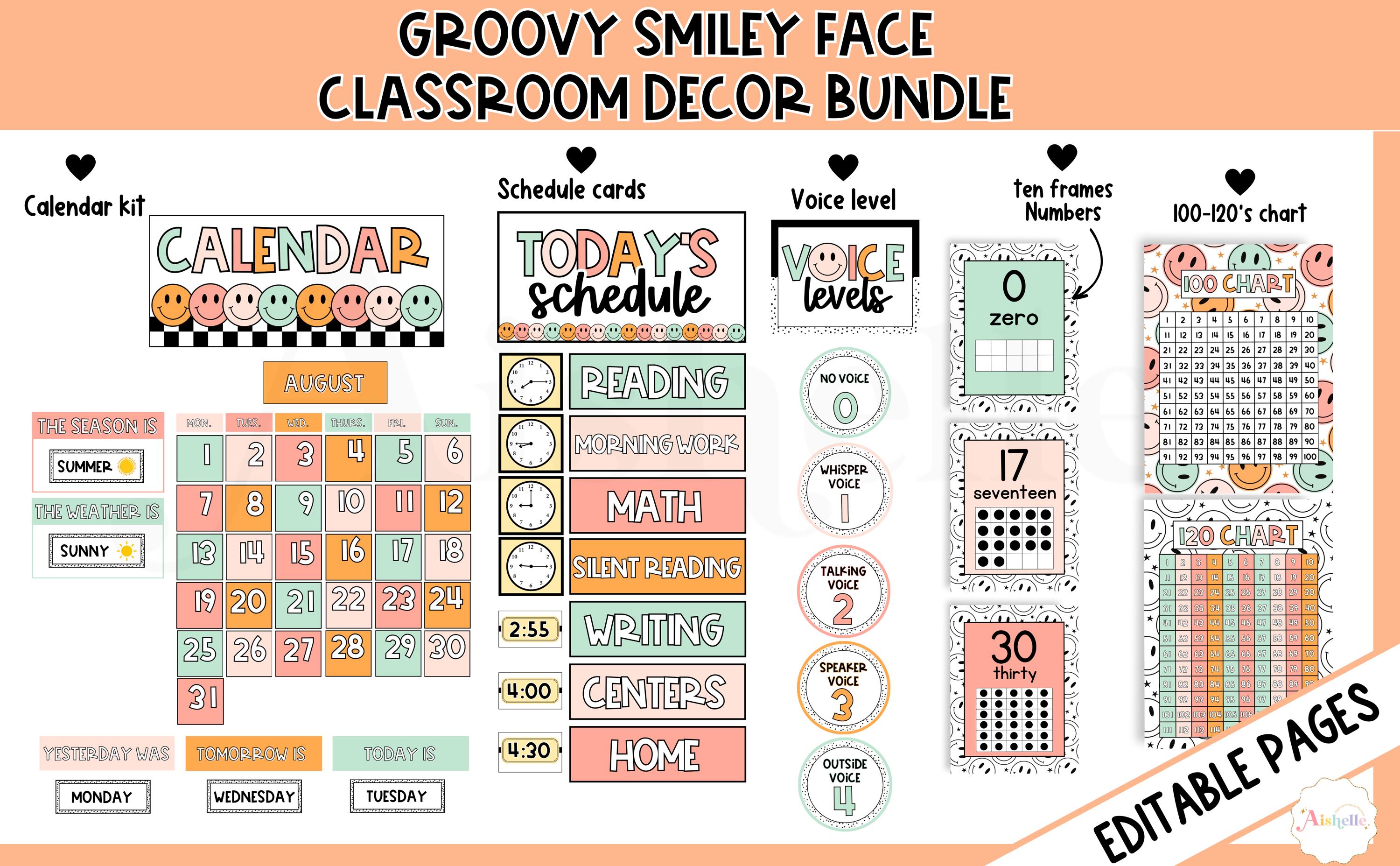 EDITABLE Groovy Smiley Classroom Decor Bundle - PERSONAL USE - Etsy